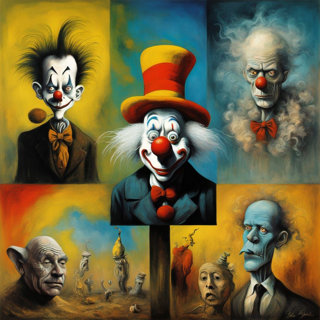 Grotesque Surrealist Clown Nightmare in Melting Oi... - AI Art