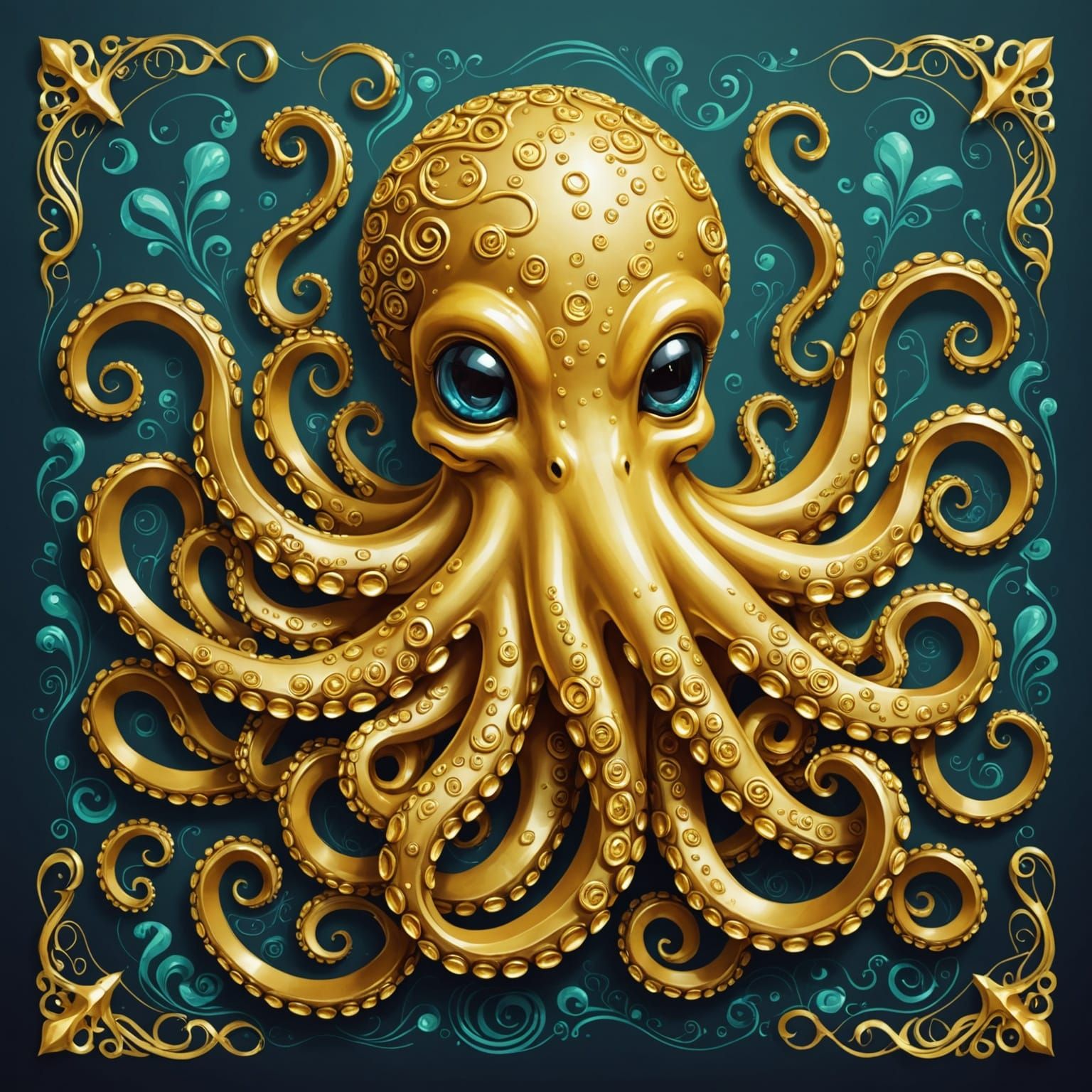 A cute golden chibi octopus - A cute golden chibi octopus