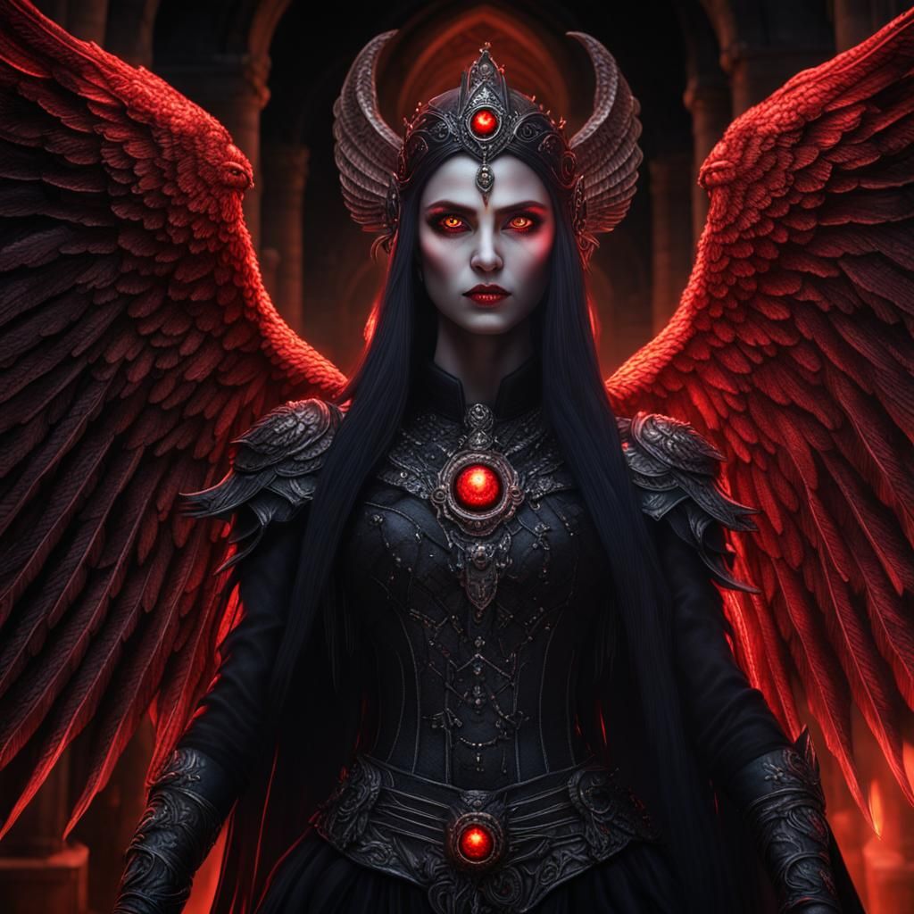 Photorealistic portrait of a majestic evil dark angel goddess. - AI ...