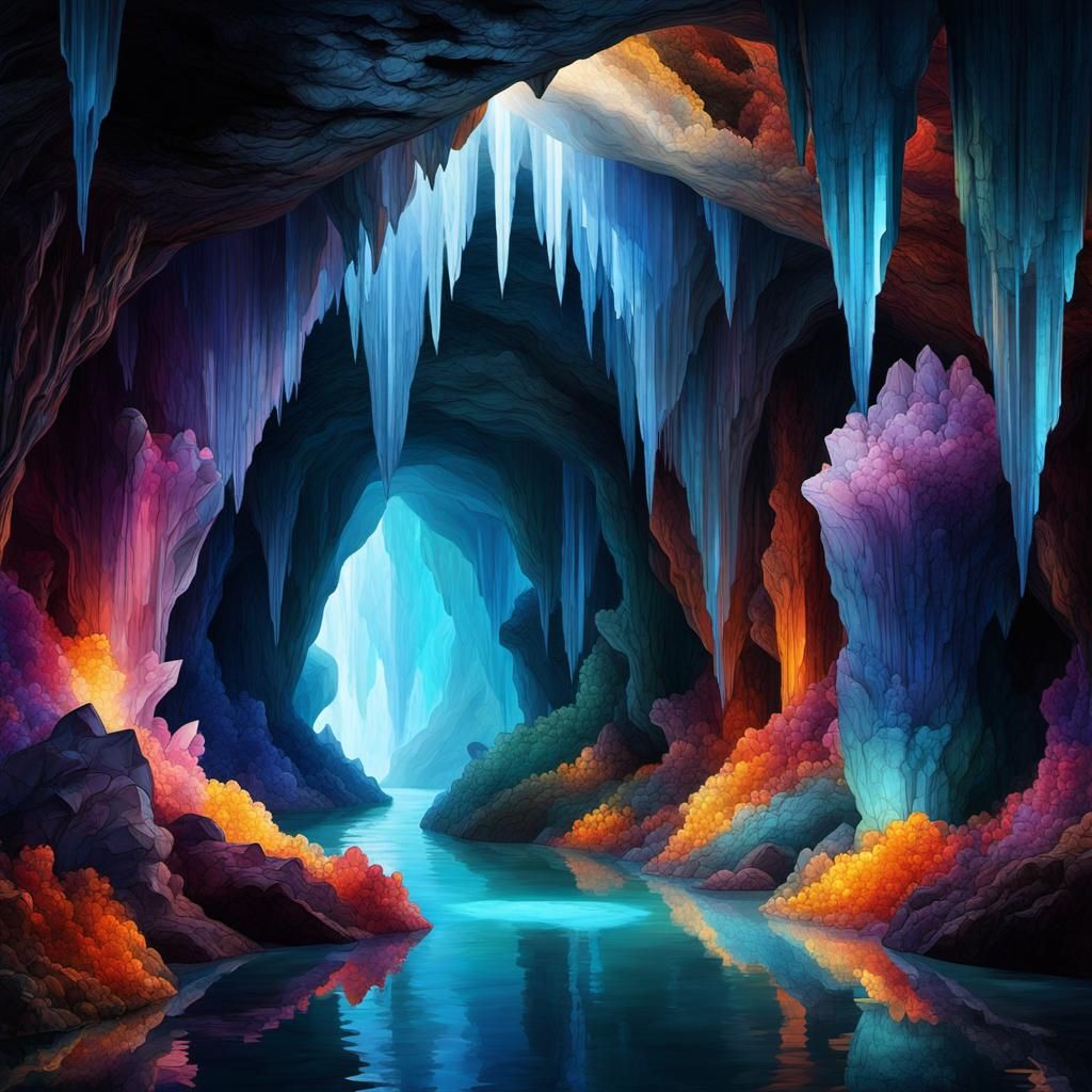 A beautiful colorful underground Crystal Cave - AI Generated Artwork ...