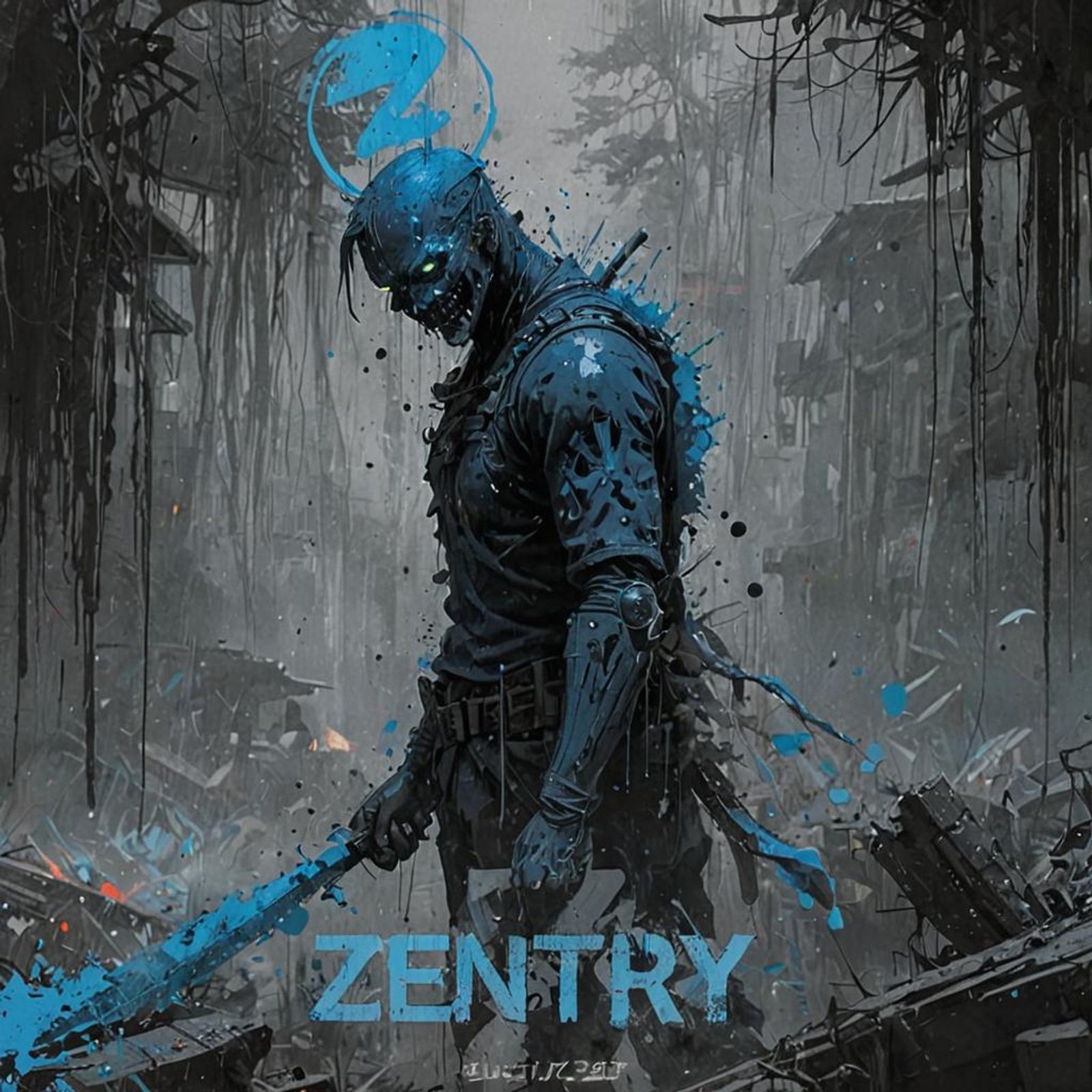 Blue ZENTRY!!!", negative black and white Speedpaint with large brush ...