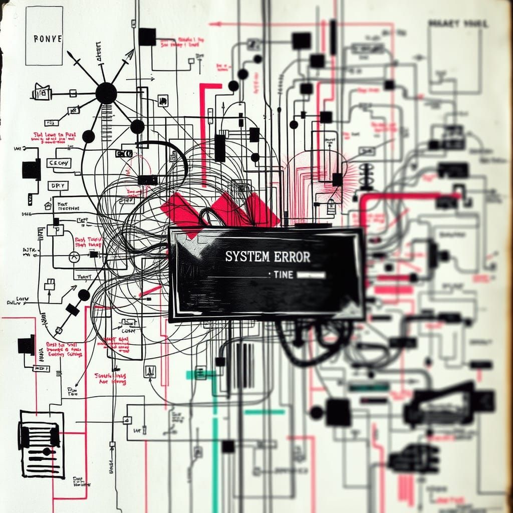 Distressed Flowchart Disintegrates into Retro-Futu... - AI Art