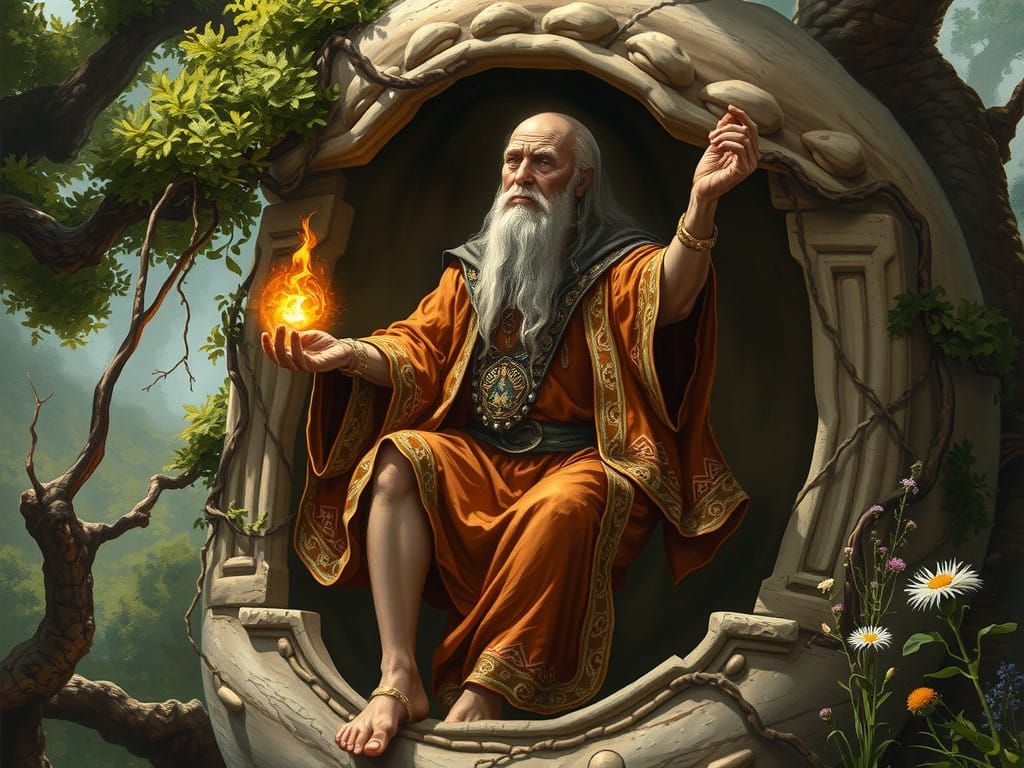High Mage Emerges from Clay in Nature's Splendor - AI Art