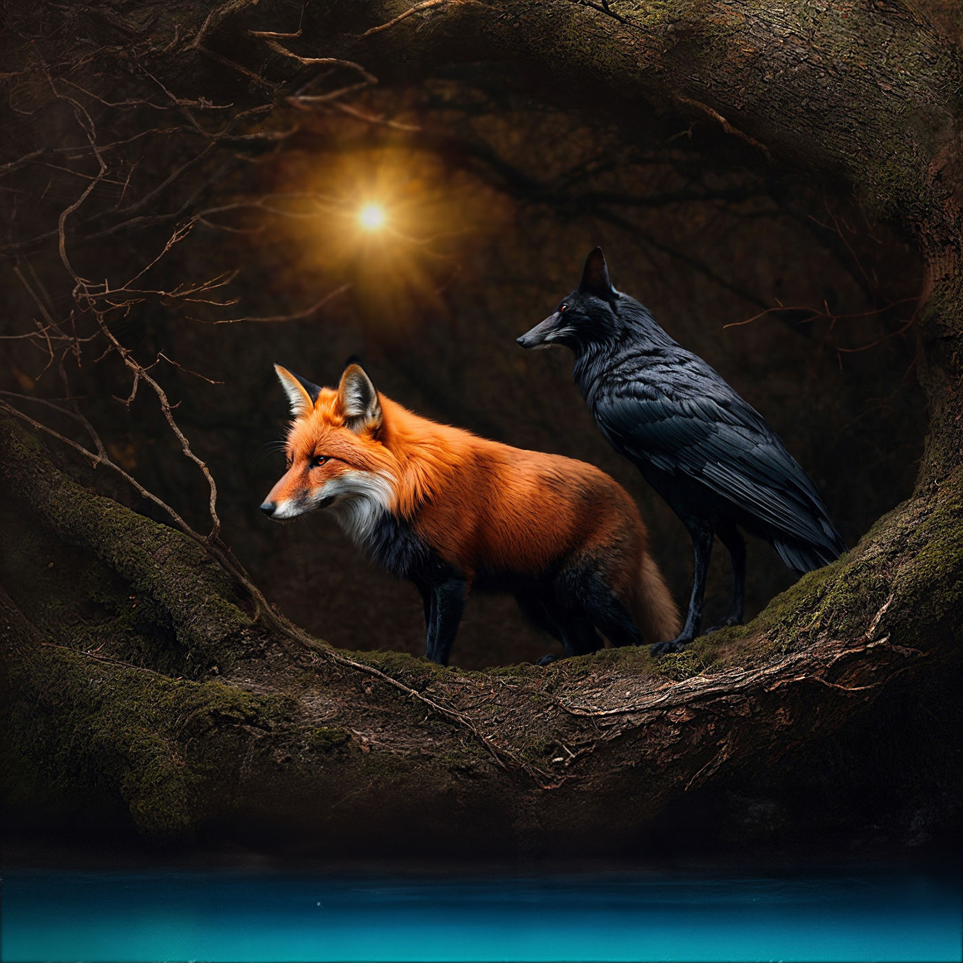 Fox and a hybrid crow - AI Generated Artwork - NightCafe Creator