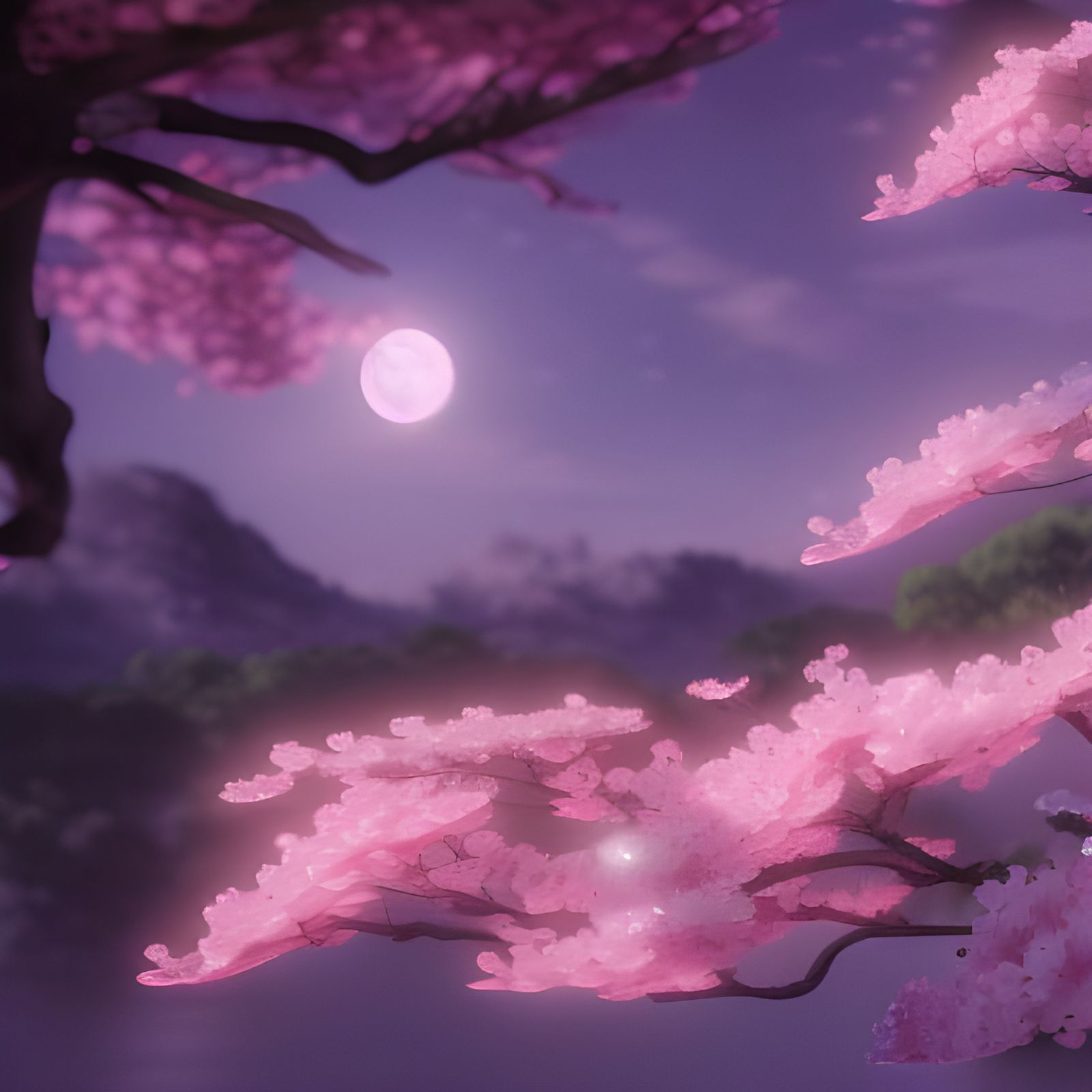 moonlight cherry blossoms, detailed matte painting, deep color ...