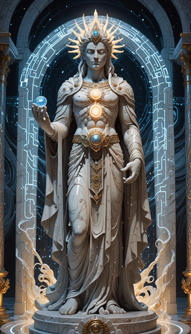 Digital Deity in Futuristic Temple Scene - AI Art