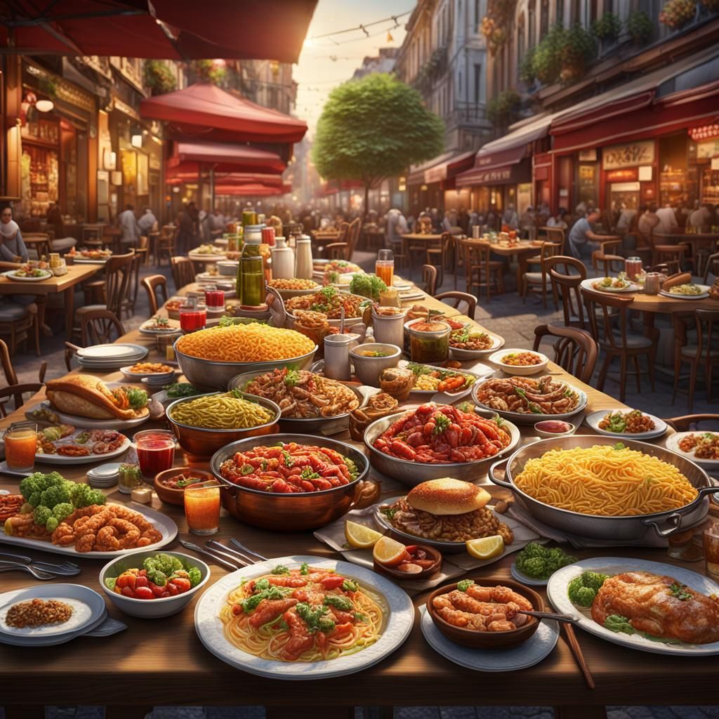 A city of food - AI Generated Artwork - NightCafe Creator
