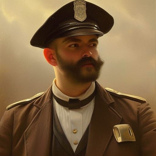 a clean-cut police officer, handsome, highly detailed face, ethereal ...