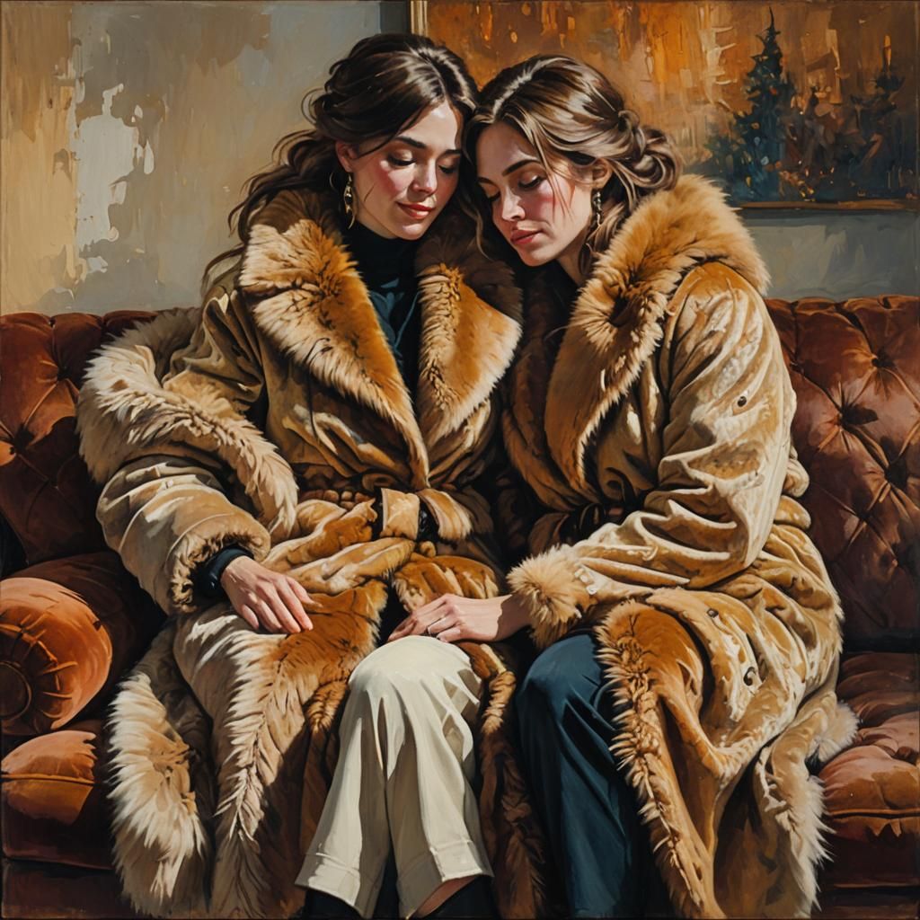 Lesbians in fur - Intimate Moment of Two Women in Luxurious ...
