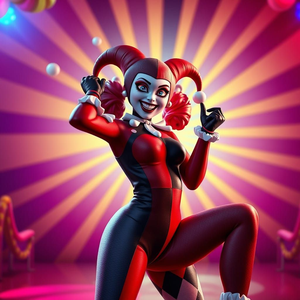 Vibrant Harlequin Genki Girl in a Dynamically Lit ... - AI Art