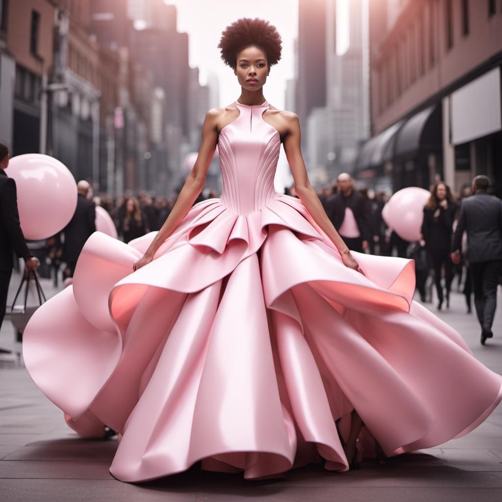 Light Pink Wide Evening Gown Realistic & Creative. Redone. - AI ...