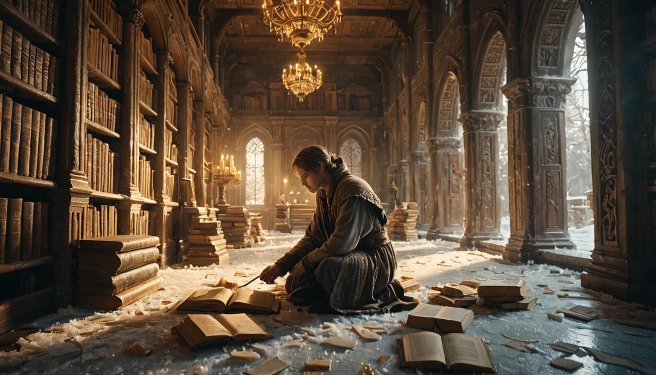 Ancient Library Frozen in Time, Indian Temple-Insp... - AI Art