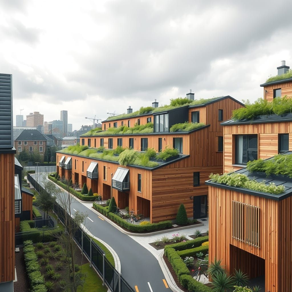 realistic architectural render of a sustainable urban housing project ...