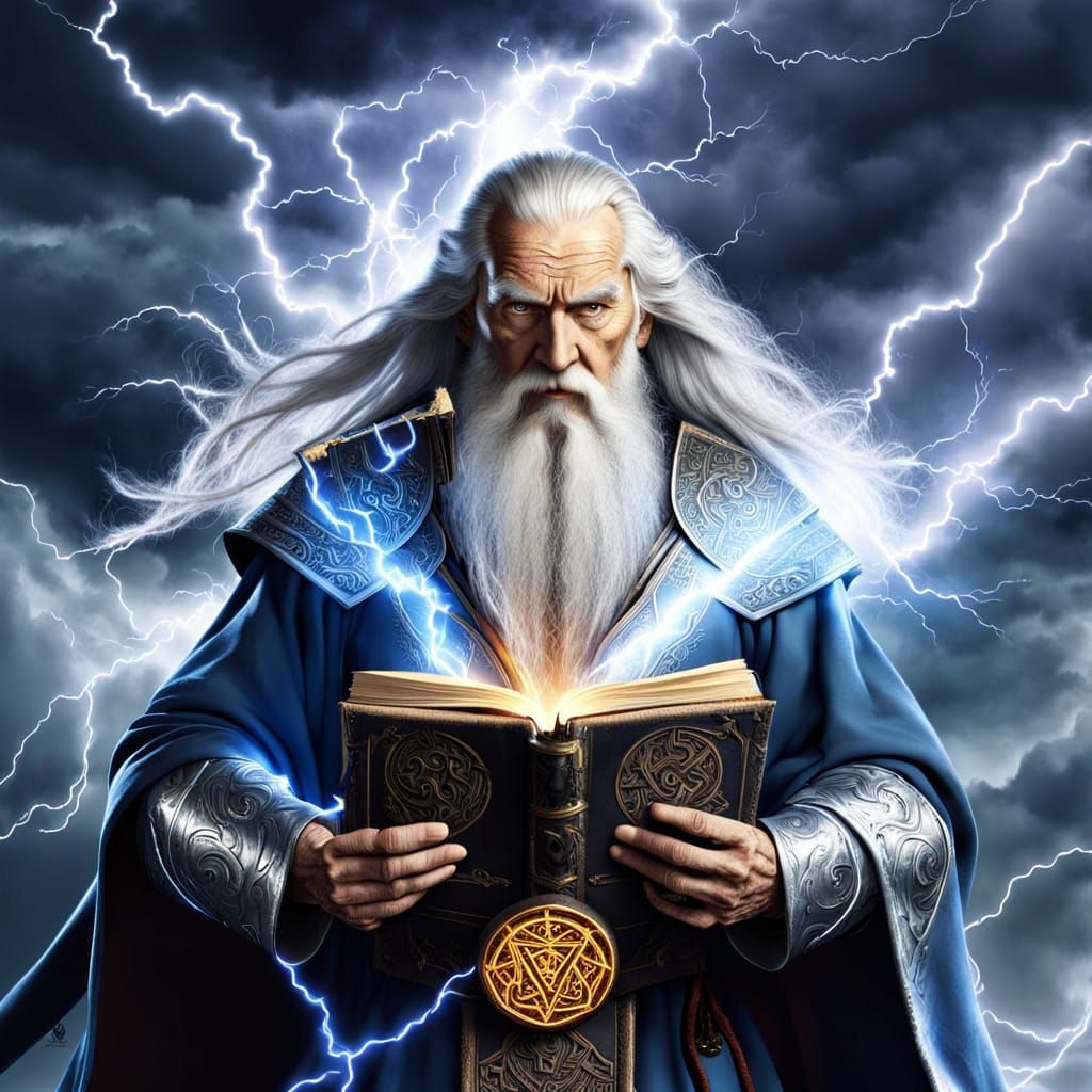 Majestic Elder Wizard Commands the Storm - AI Art