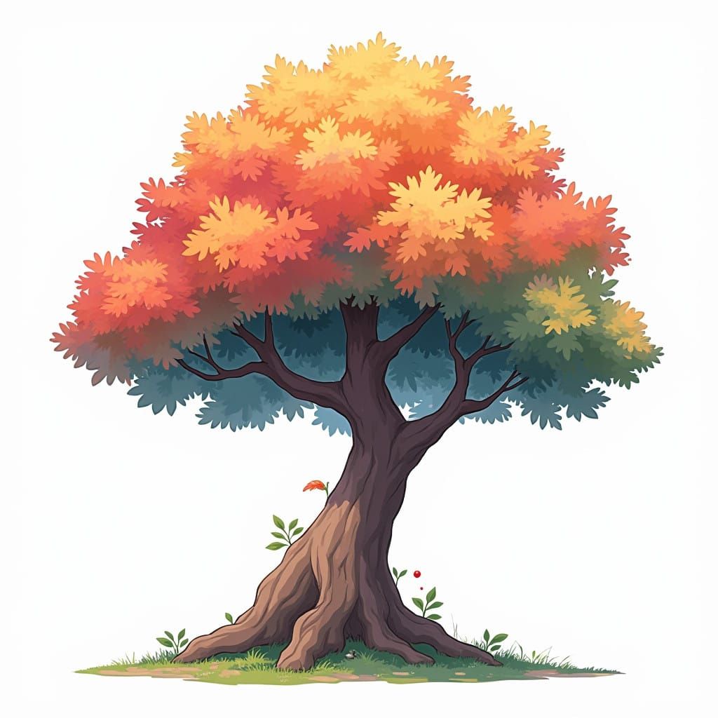 Vibrant Anime Tree in Exaggerated Cartoon Style - AI Art