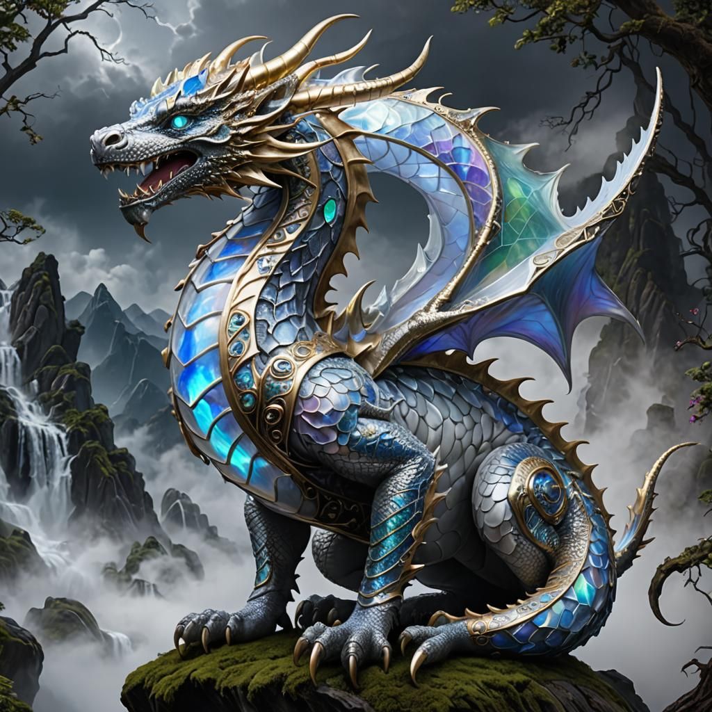 Create a fantastic and surreal image of a majestic Rainbow moonstone ...