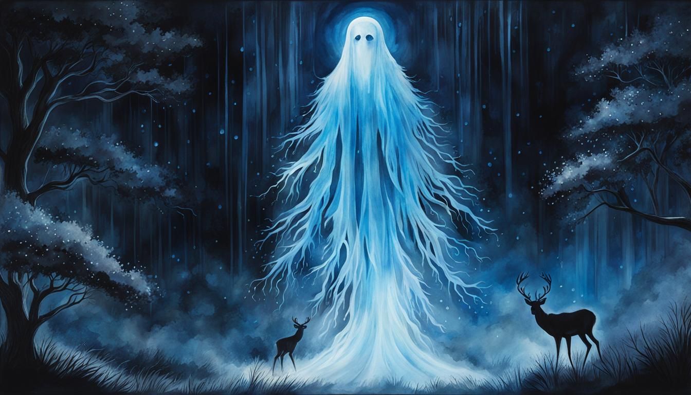 Ghost on the Black background, blue shiny aura, detailed watercolor ...
