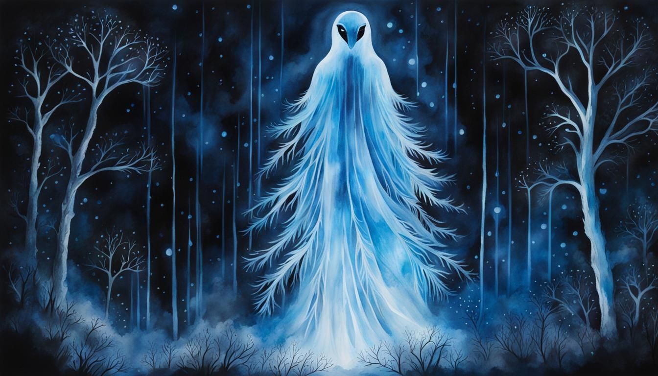 Ghost on the Black background, blue shiny aura, detailed watercolor ...
