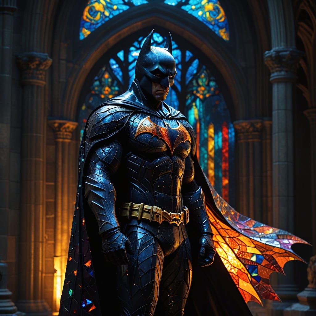 Ethereal Batman in Stained Glass Cathedral - AI Art