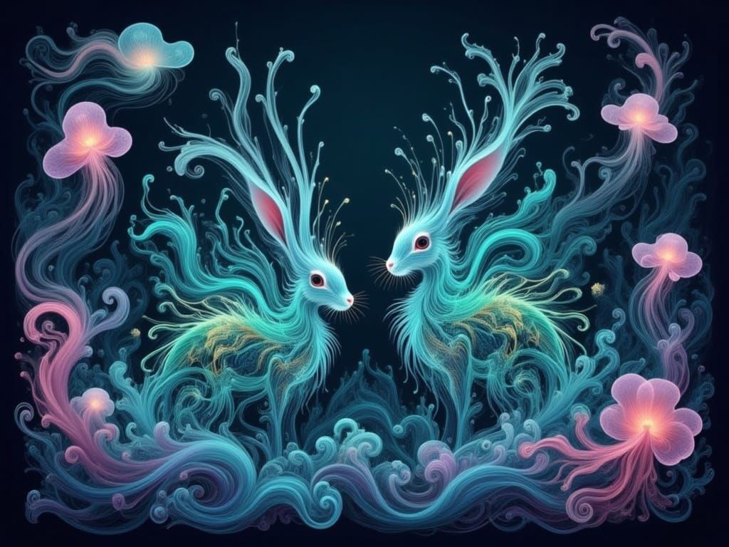 Underwater rabbits - Bioluminescent Rabbits in Glowing Under...