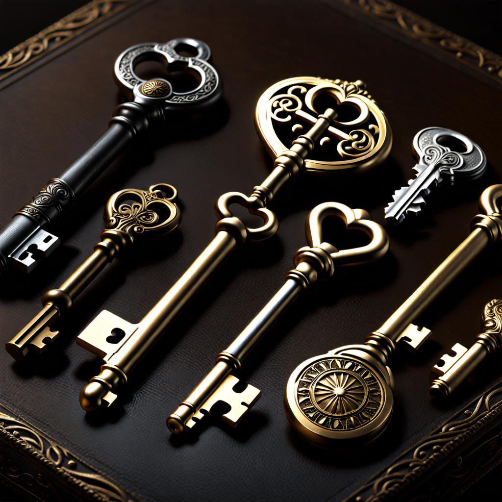 A set of ancient keys 8K resolution & hyperdetailed oil on canvas & ray ...