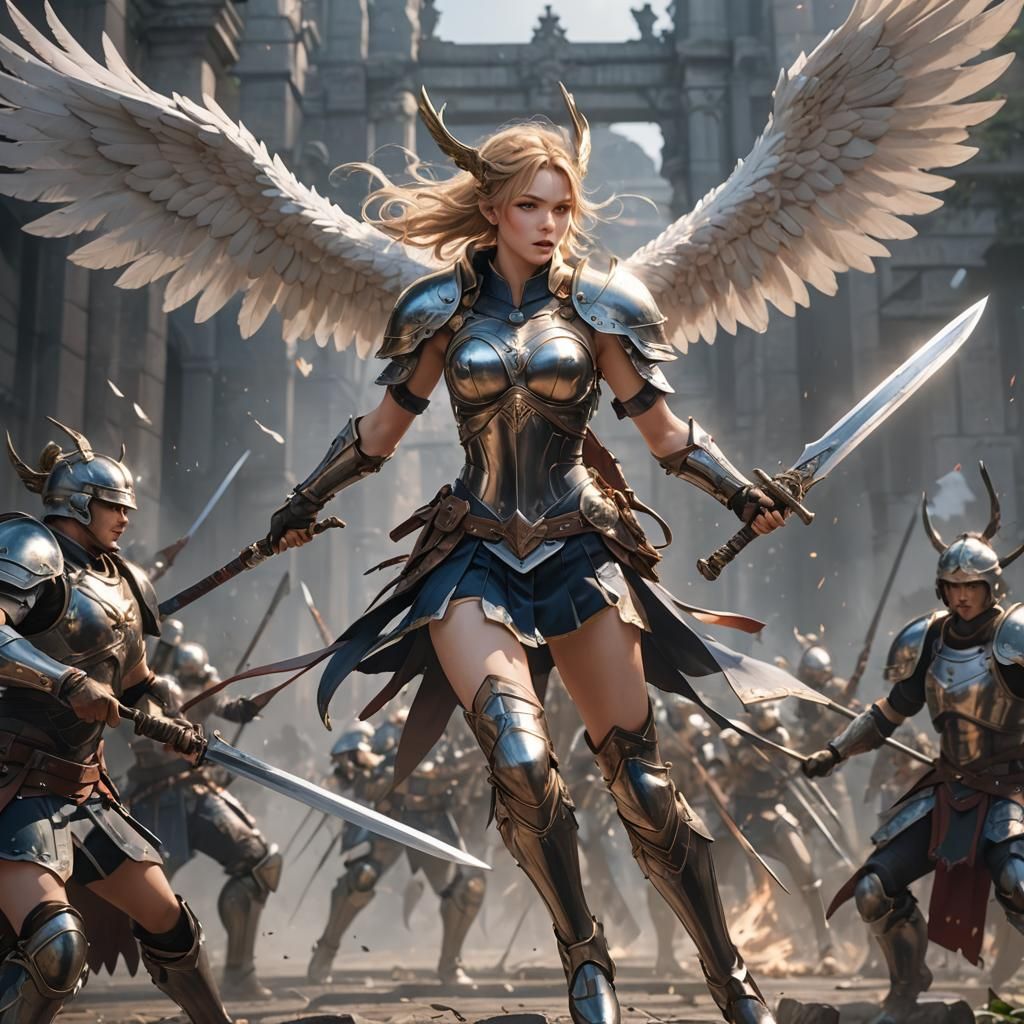 A Valkyrie fighting soldiers - AI Generated Artwork - NightCafe Creator