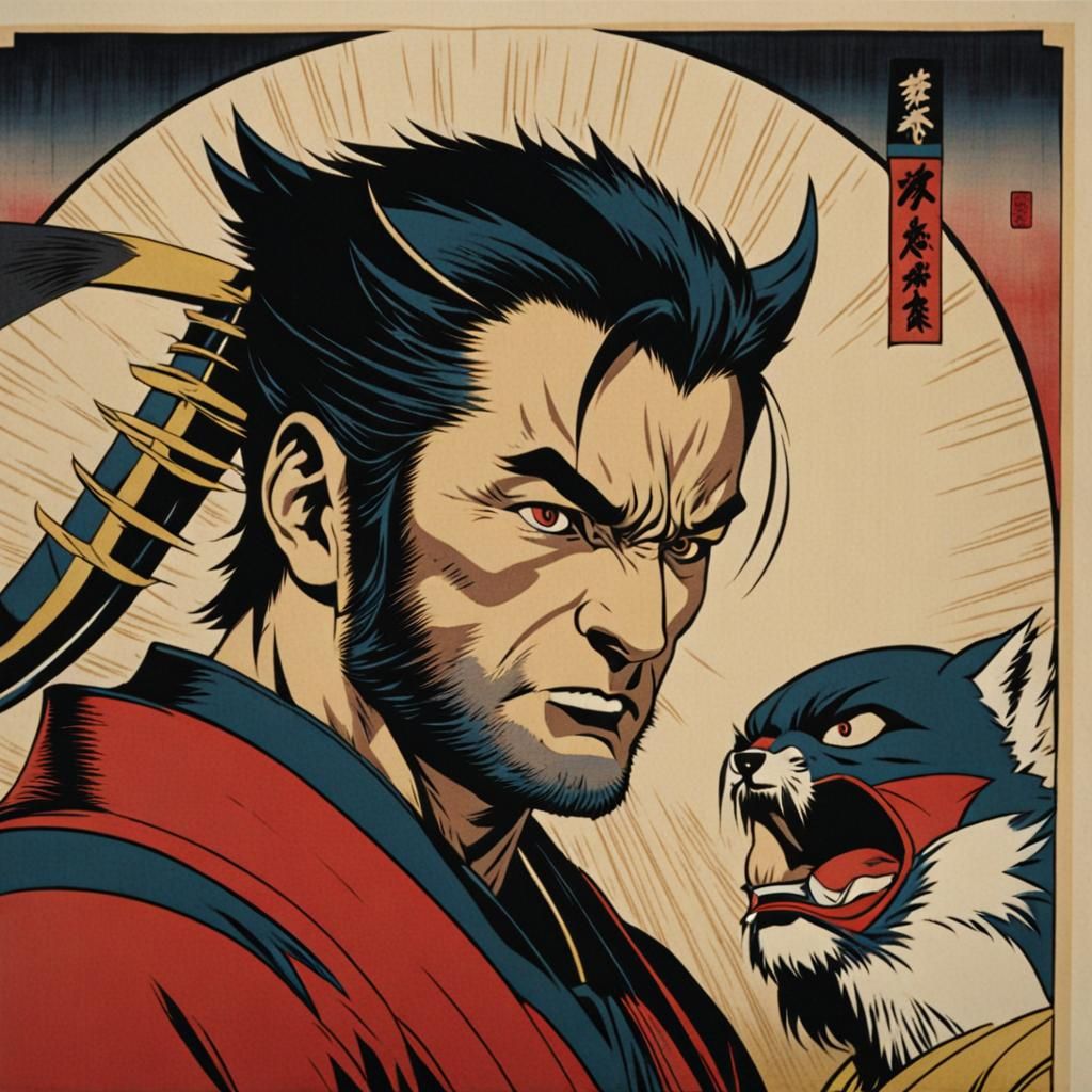 Japanese Woodblock Print with Two Wolverines - AI Generated Artwork ...