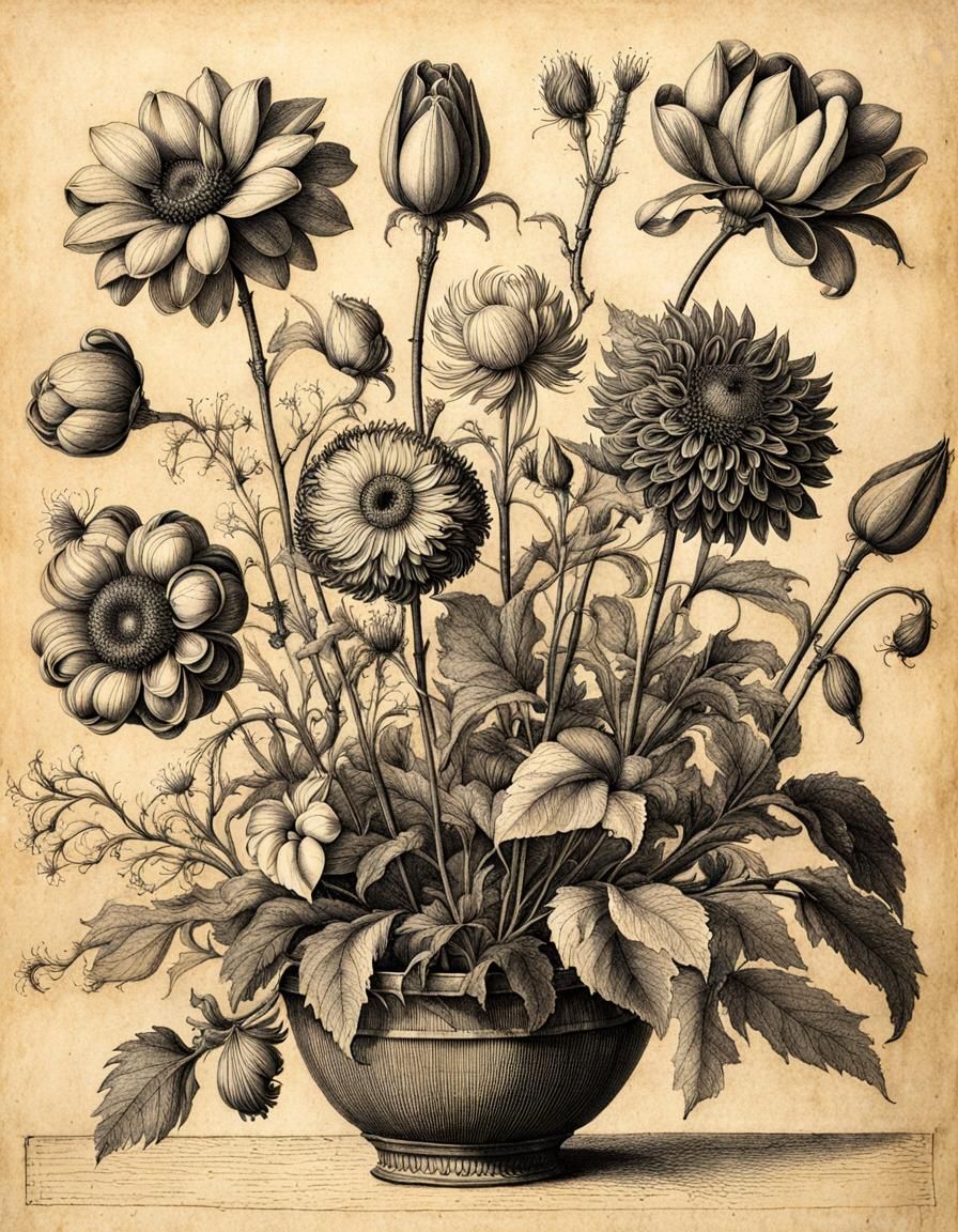 Botanical Ink Drawing - AI Generated Artwork - NightCafe Creator