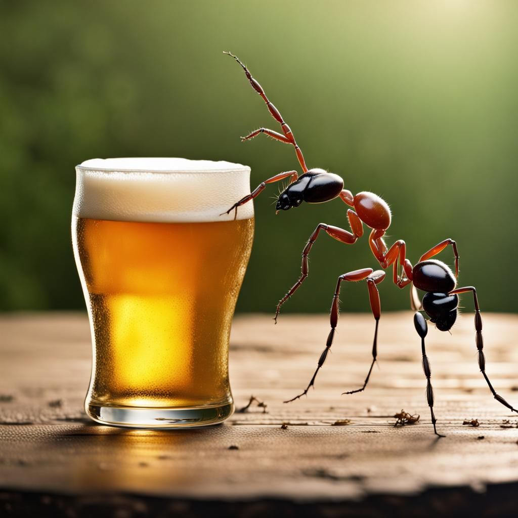 Ants Share Beer: A Bouguereau-esque Photo - AI Art
