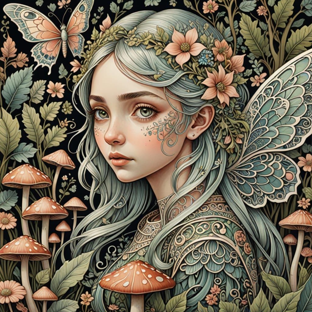 Whimsical Fairy in Intricate Zentangle Art - AI Art