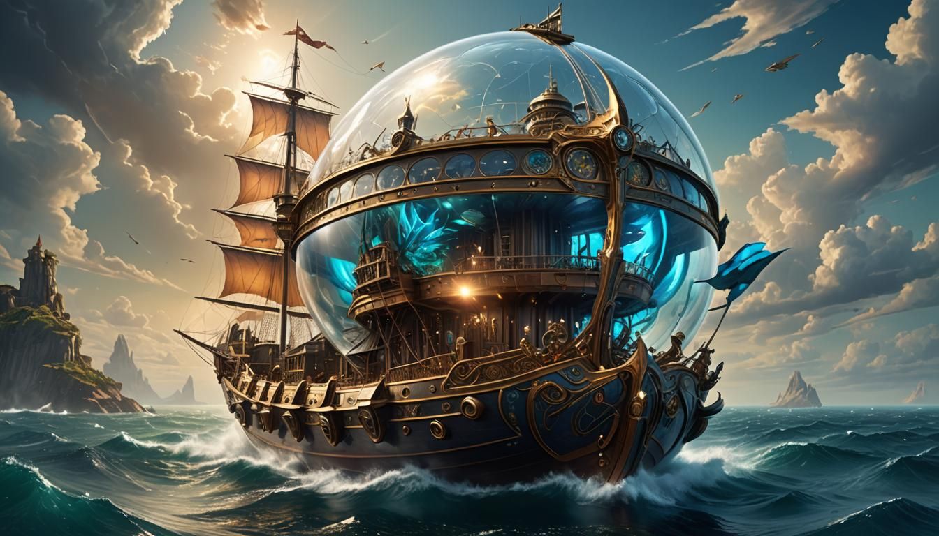 Futuristic boat with glass dome on top - AI Generated Artwork ...