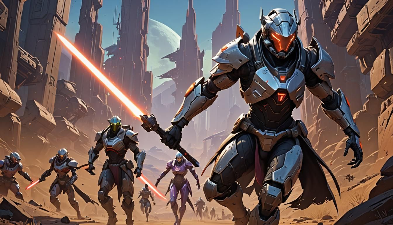 In the shadowy expanse of a post-apocalyptic wasteland, a formidable ...