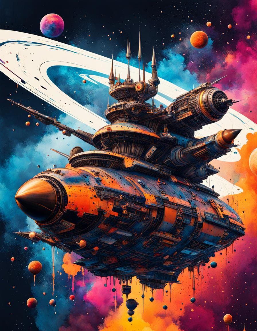 Splattered Spaceship 🚀 - AI Generated Artwork - NightCafe Creator