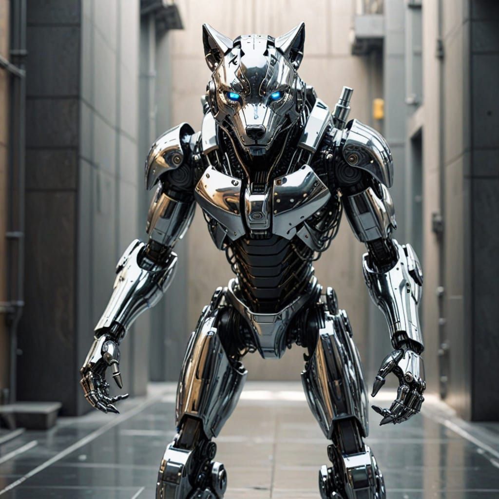 Chrome Wolf Robot in Matrix World - AI Art