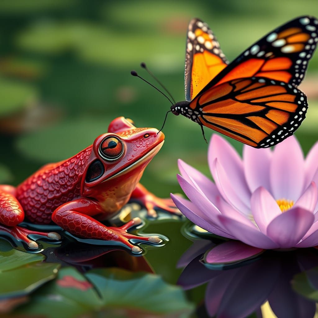 Curious Red Frog Encounters Majestic Monarch Butte... - AI Art