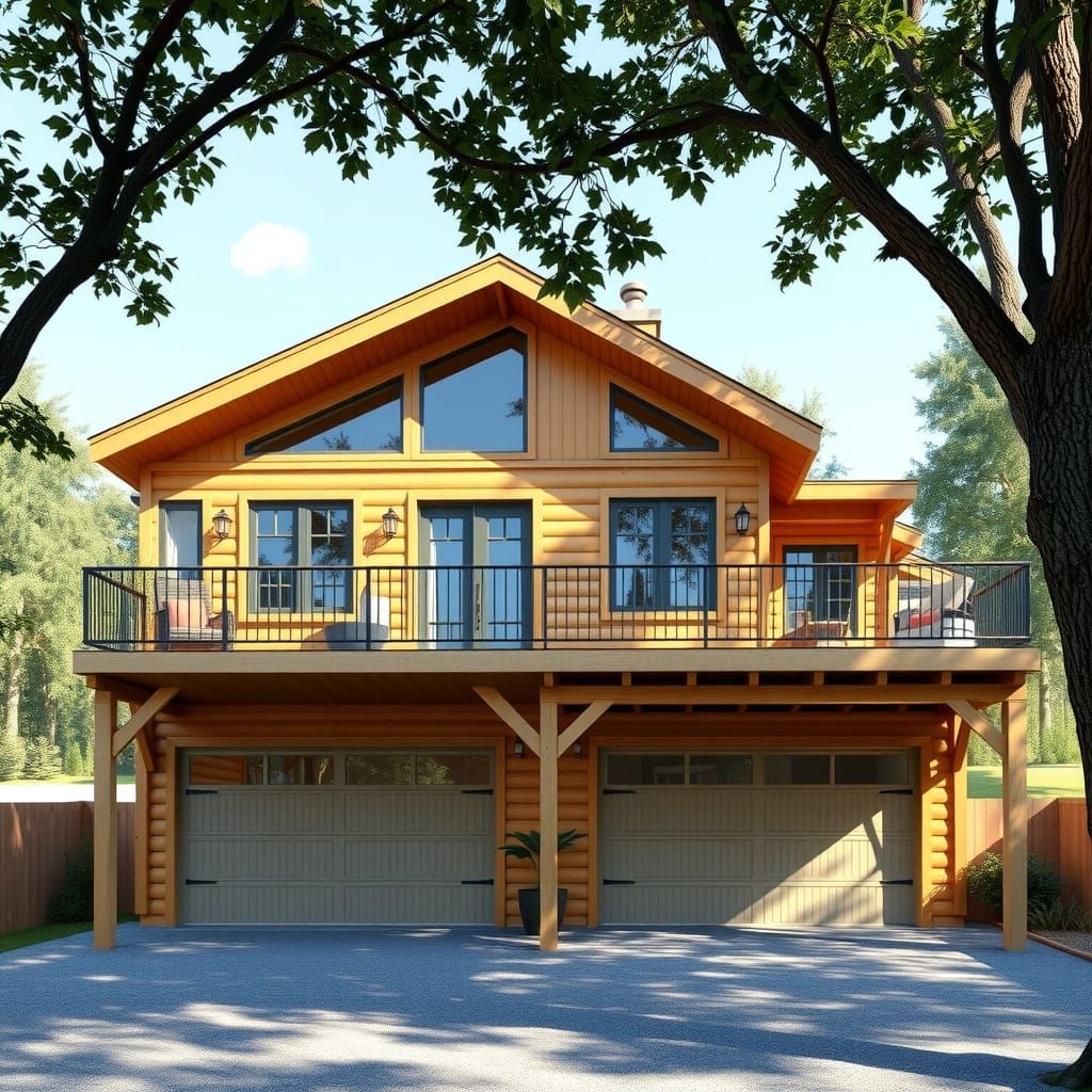 Timber Home with Cozy Veranda and Garage - AI Art