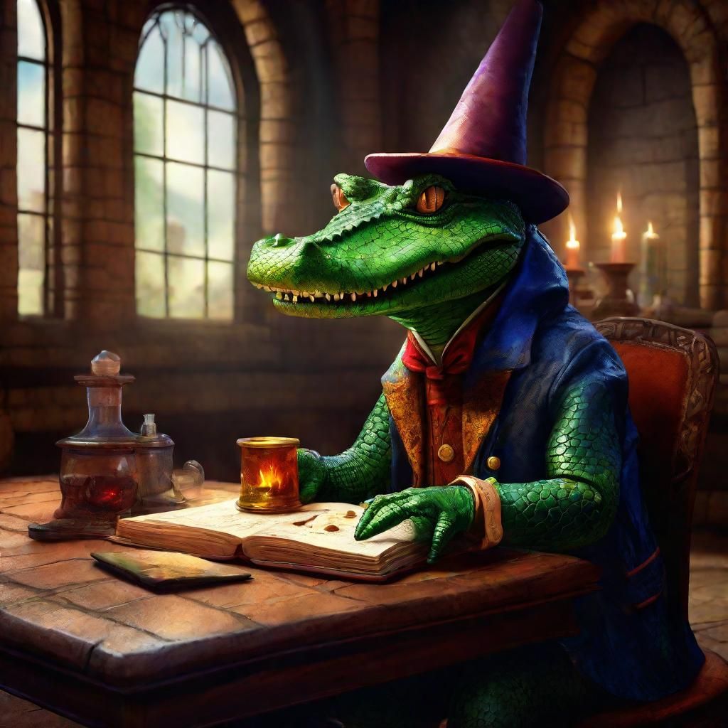Alligator wizard reading grimoire - AI Generated Artwork - NightCafe ...