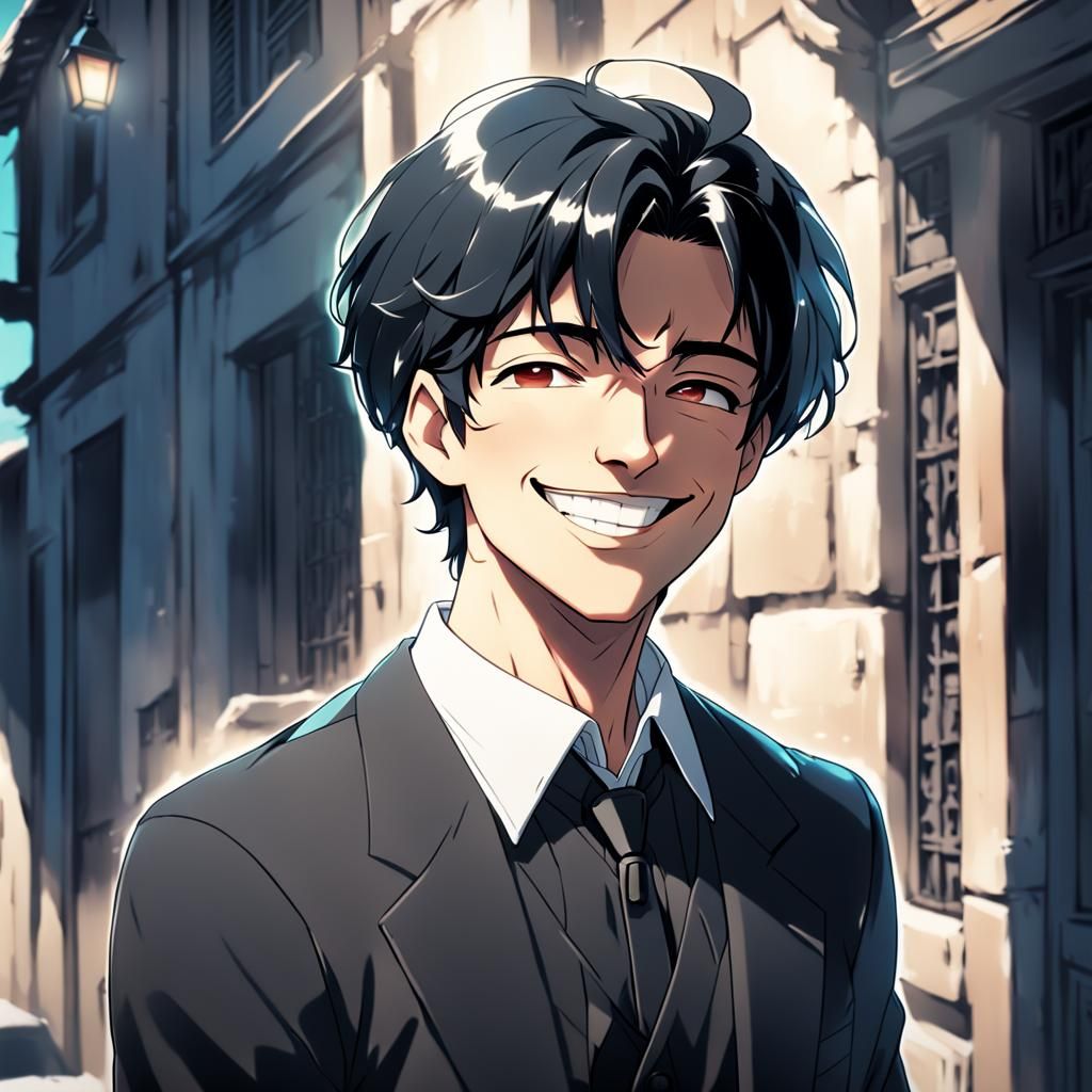 The young Italian man with a beautiful smile and styled black hair ...