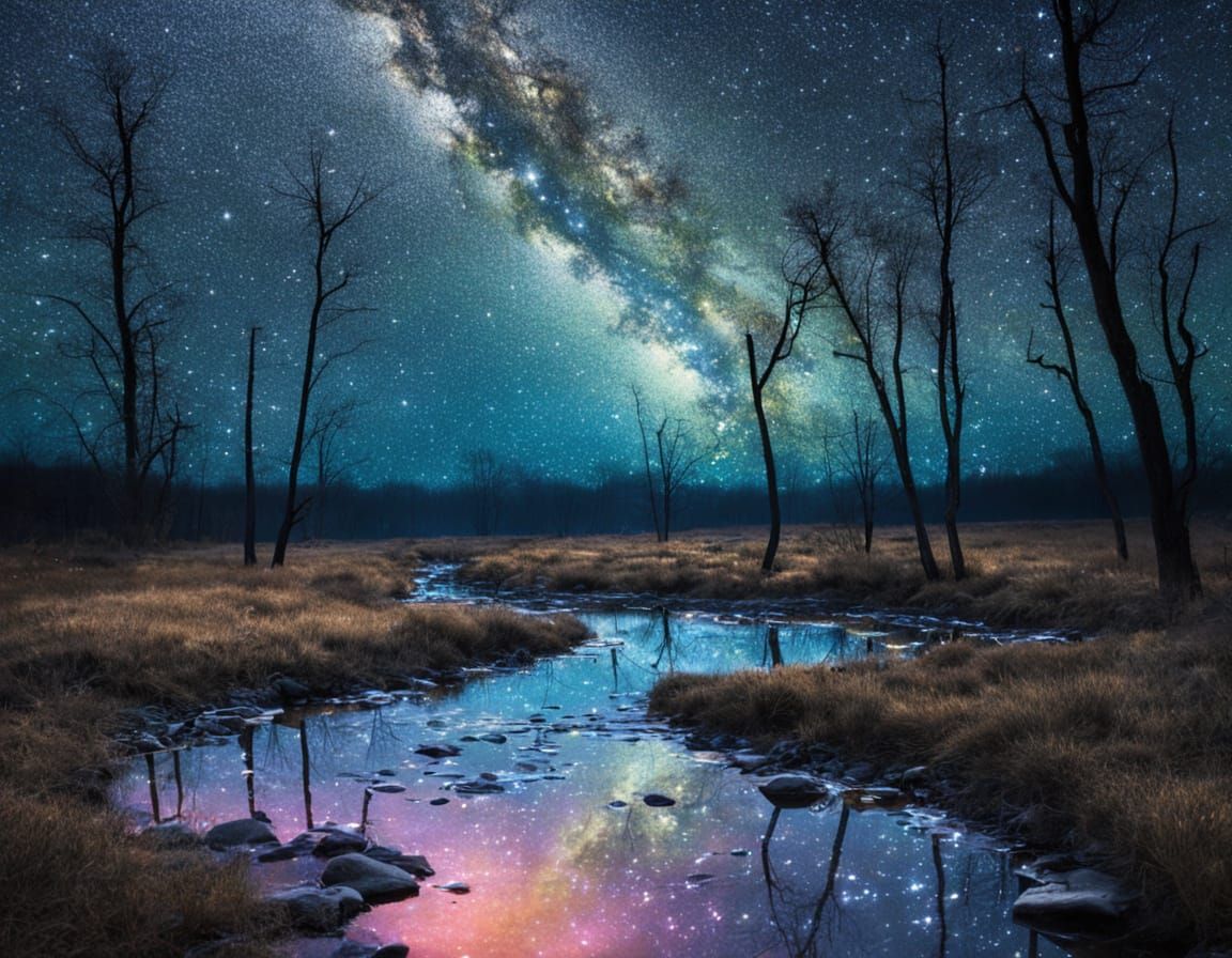 Celestial Reflections in a Serene Brook - AI Art
