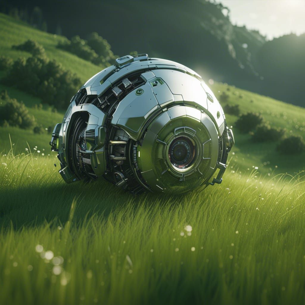 Giant sphere hovering low to the ground over a grassy field - AI ...