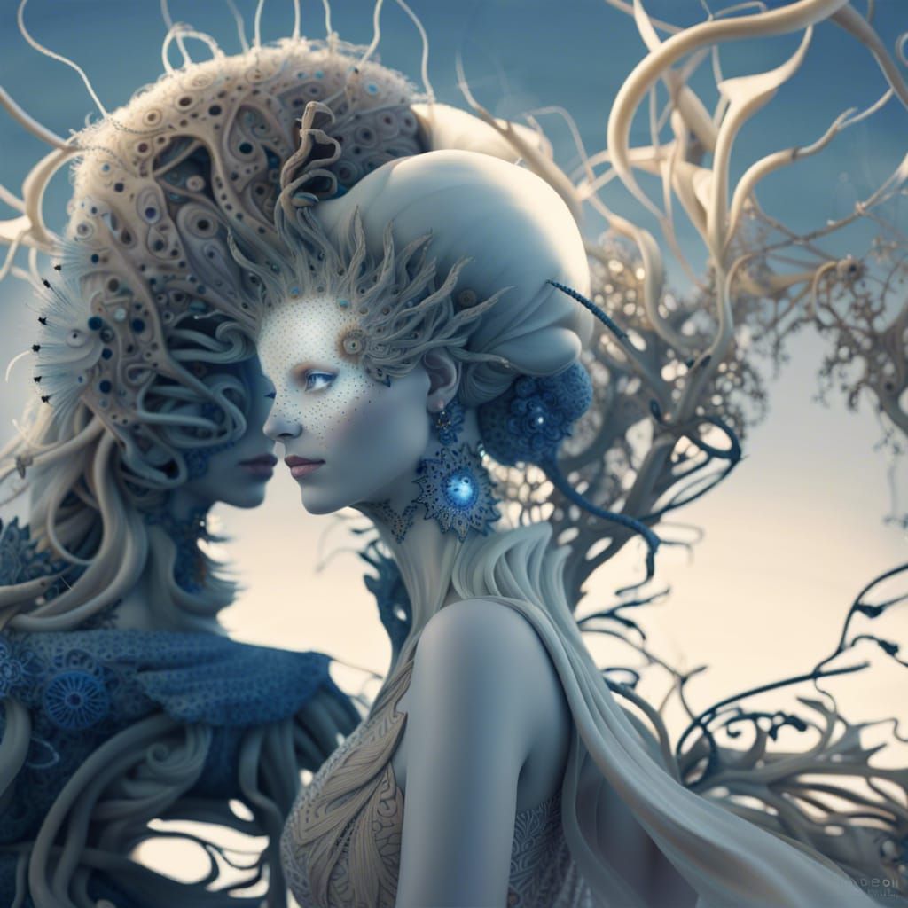 5d, Baroque, beautiful portrait of a neural network queen maiden ...
