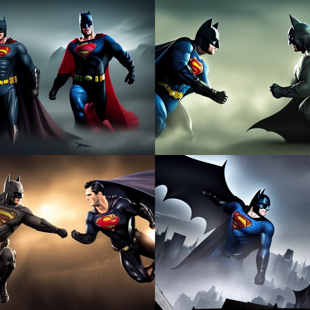 Batman fighting Superman detailed matte painting, deep color ...