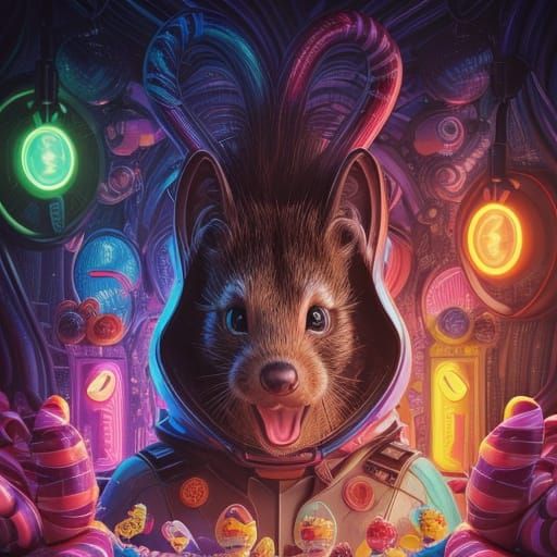 Whimsical Alien Muskrat in a Dark Candyland Corner - AI Art