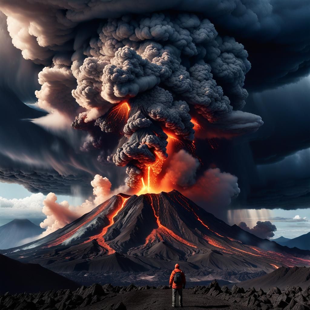 Facing a massive erupting volcano - AI Generated Artwork - NightCafe Creator