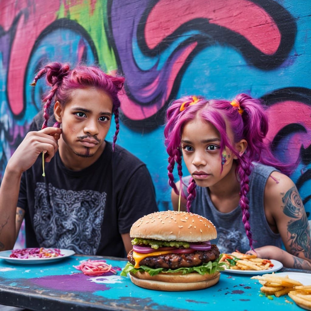 Gothic Psychedelic Family Scene in Vibrant 3D Croc... - AI Art