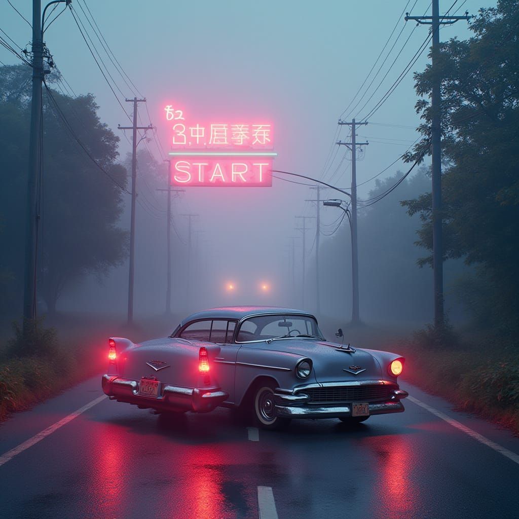 Retro-Futuristic Dreamscapes: Neon Chevy Bel Air i... - AI Art