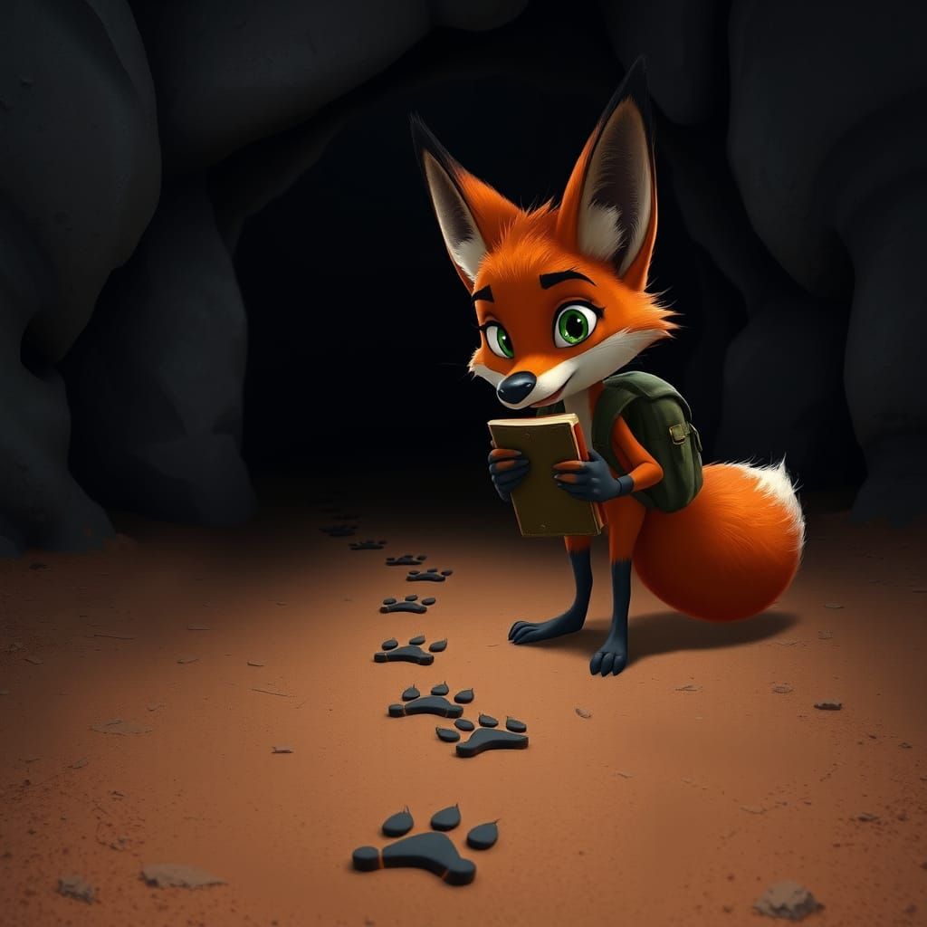 Pixar-Style Fox Investigates Mysterious Cave Entra... - AI Art