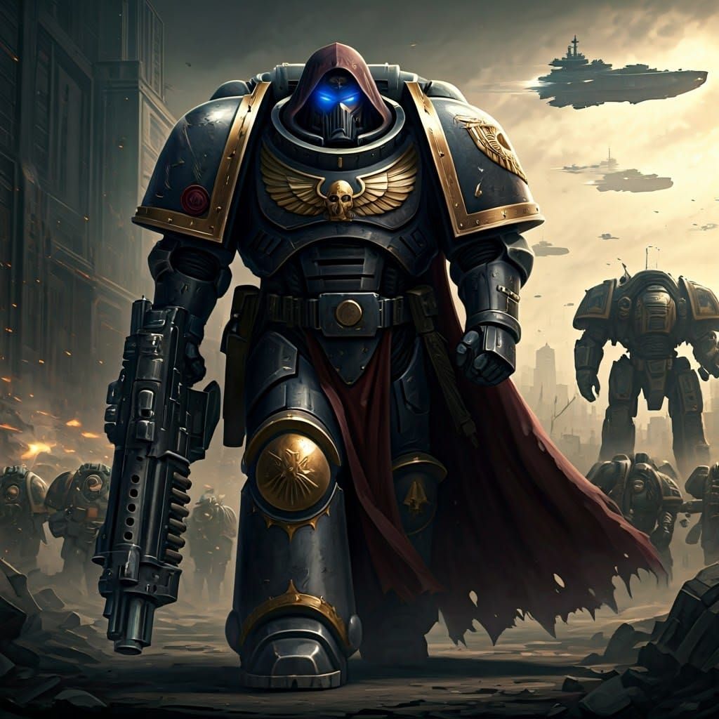 Gothic Power Armor Commander in Metallic Grey and ... - AI Art