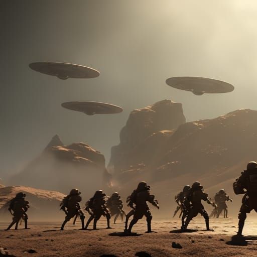 A flock of flying aliens in the toxic atmosphere of the moon Titan - AI ...