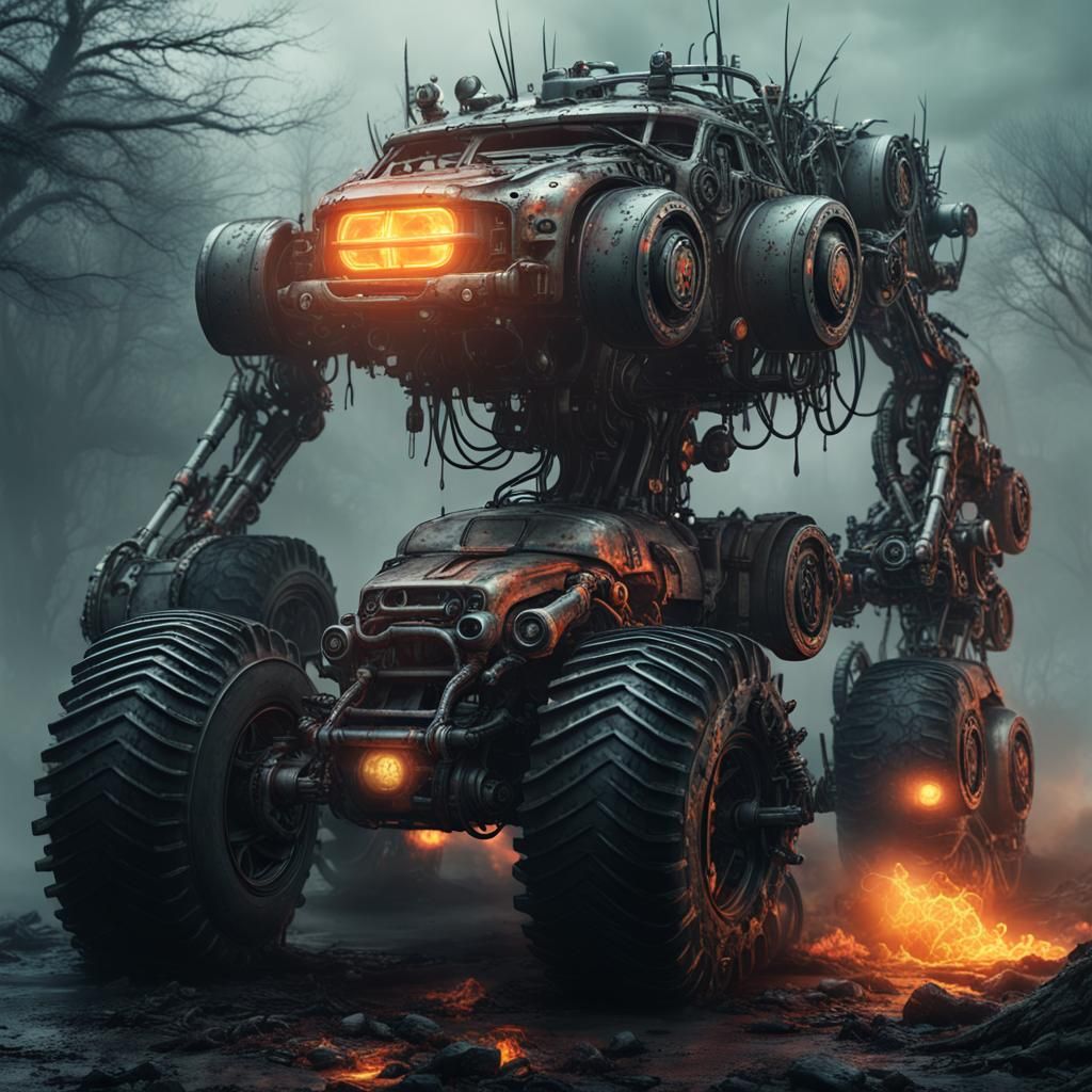 Biomechanical female Robot Eight-wheel drive with giant wheels - AI ...